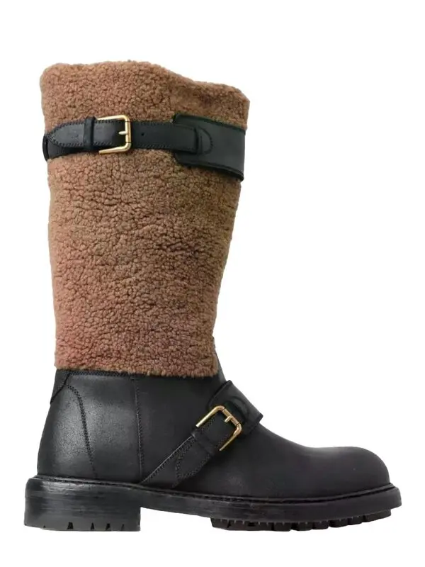 Dolce & Gabbana Shearling-panel Buckle-strap Boots - Black
