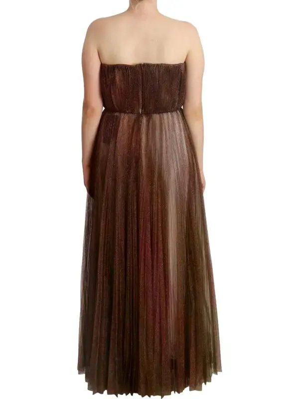 Dolce & Gabbana Glitter-finish Strapless Pleated Maxi Dress - Brown