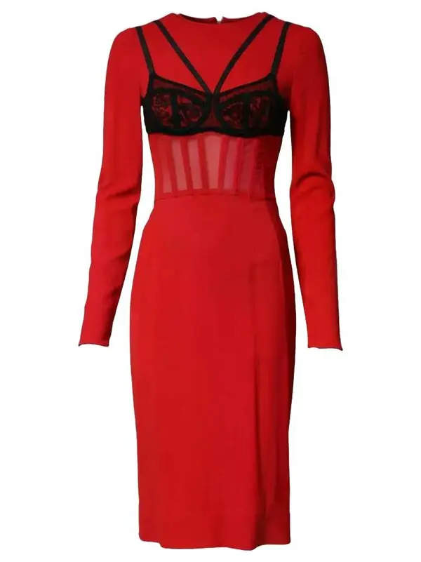 Dolce & Gabbana Lace Overlay Midi Dress - Red
