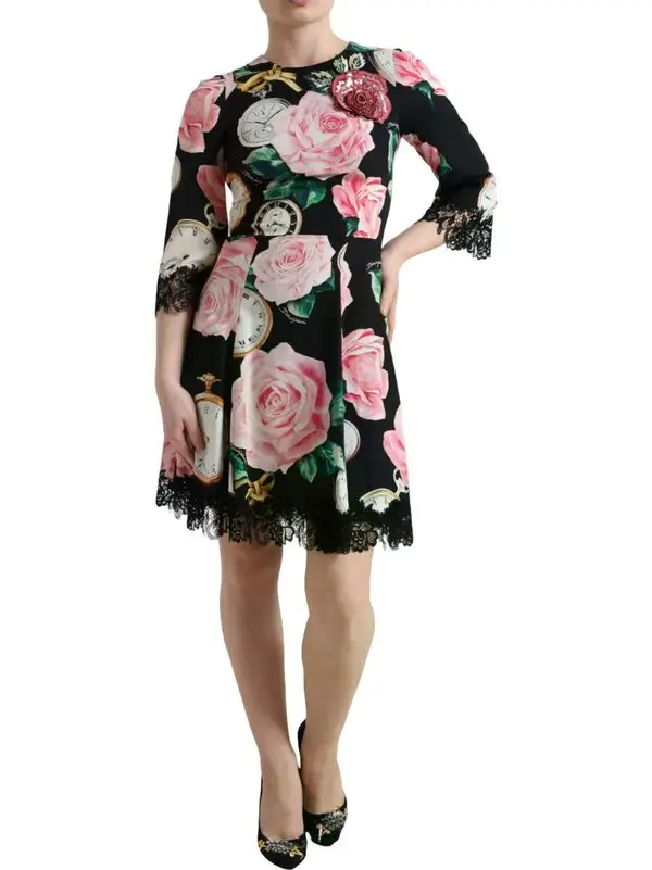 Dolce & Gabbana Floral Print Midi Dress - Black