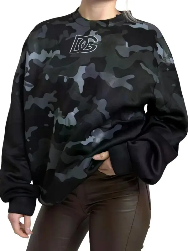 Dolce & Gabbana Camouflage Print Logo Crew Neck Sweater - Black