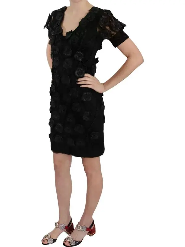 John Richmond Floral Appliqué Lace Mini Dress - Black