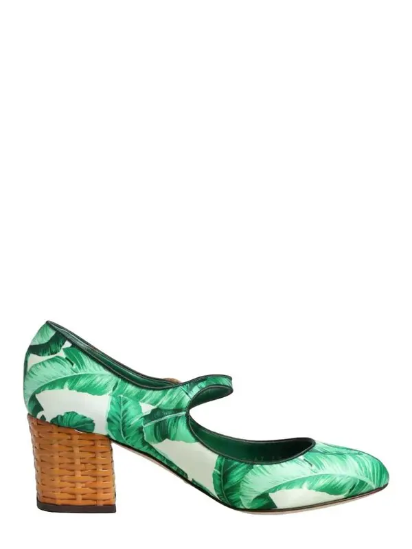 Dolce & Gabbana Leaf-print Mary Jane Block Heel Pumps - Green