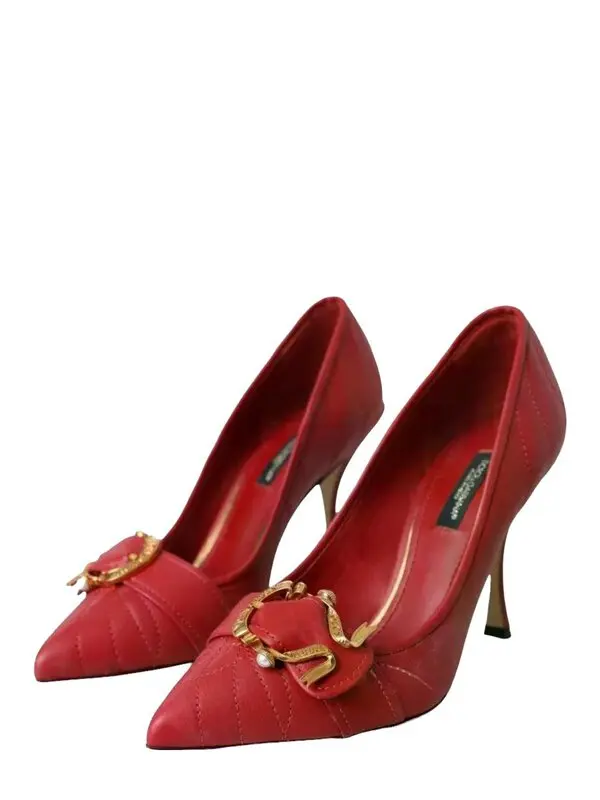 Dolce & Gabbana Quilted Leather Pumps With Gold-tone Hardware - Red
