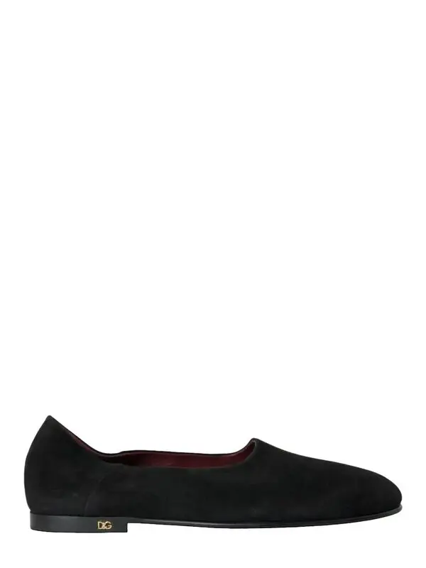 Dolce & Gabbana Suede Loafers With Gold-tone Logo Plaque - Black