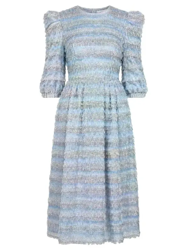 Dolce & Gabbana Striped Midi Dress With Fringe Detail - Blue