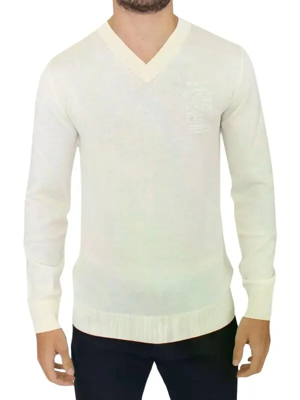 Ermanno Scervino V-neck Wool Sweater With Embroidered Logo - Neutrals