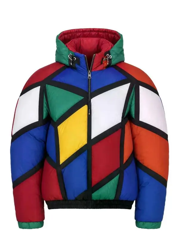 Dolce & Gabbana Geometric Patchwork Quilted Hooded Jacket - Blue