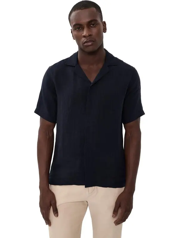 Orlebar Brown Maitan Ii Linen Shirt - Night Iris