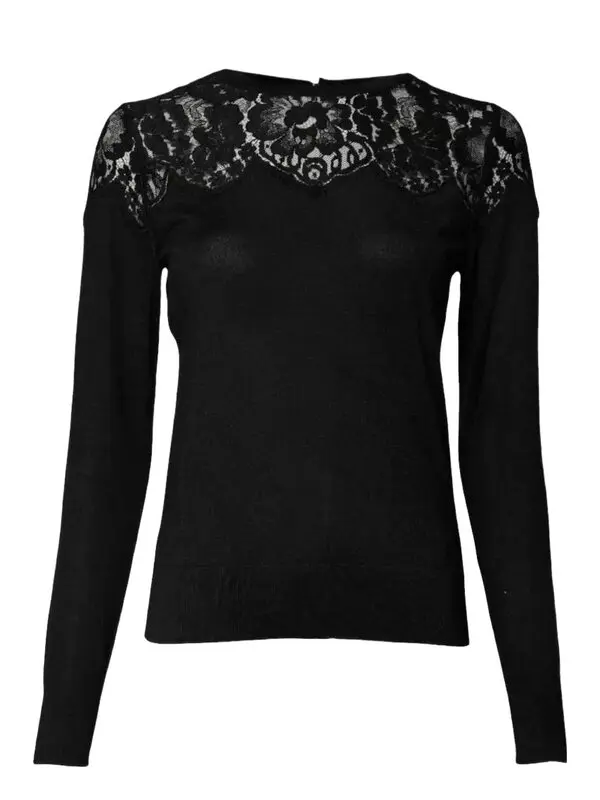 Dolce & Gabbana Floral Lace-trim Crew Neck Sweater - Black
