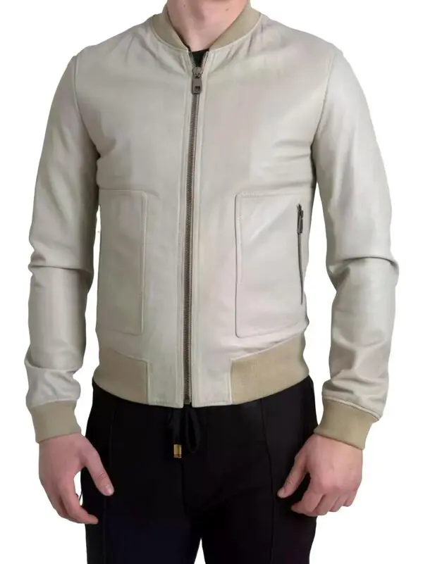 Dolce & Gabbana Leather Bomber Jacket - Grey