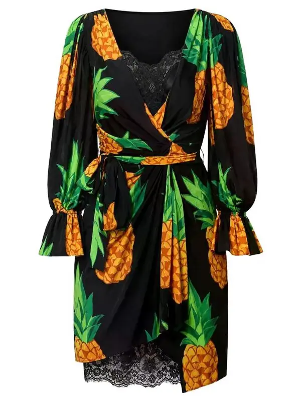 Dolce & Gabbana Printed Wrap Mini Dress - Black