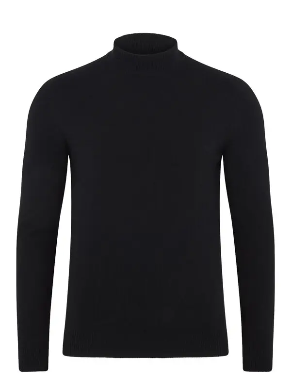 PAUL JAMES KNITWEAR Lightweight Merino Cashmere Mock Neck Jumper - Black