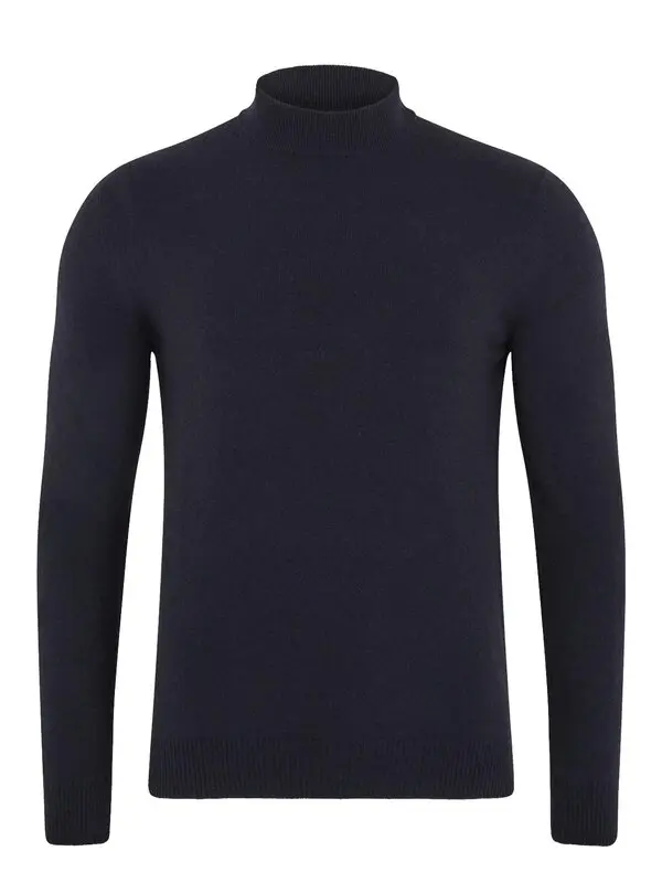 PAUL JAMES KNITWEAR Tristan Mock Neck Jumper In Fine Knit Merino Cashmere - Blue