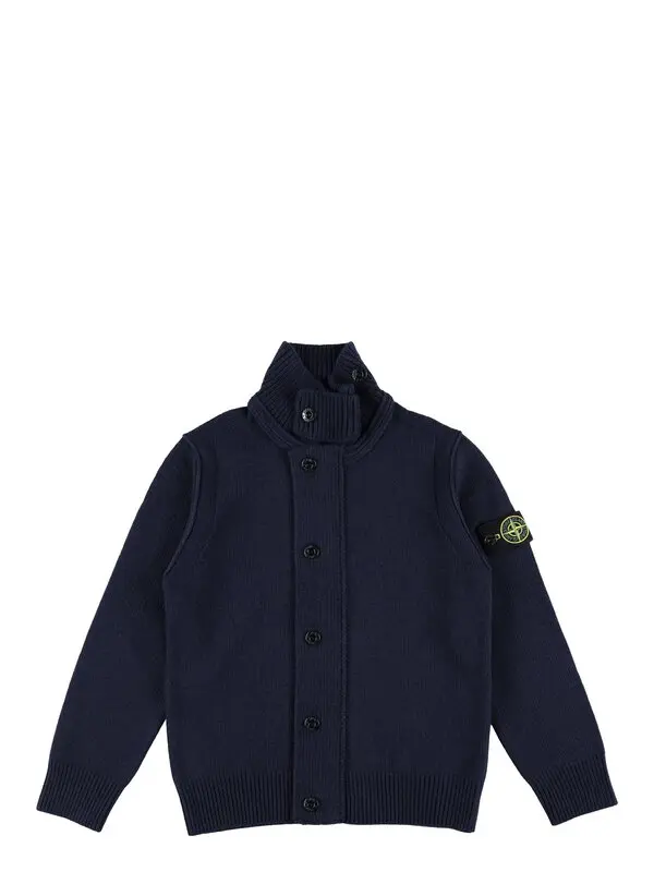 Stone Island Wool Cardigan With Button Fastening - Blu