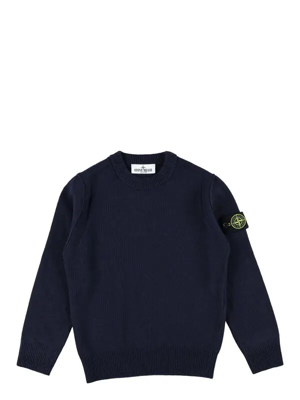 Stone Island Wool Crewneck Sweater With Compass Badge - Blu