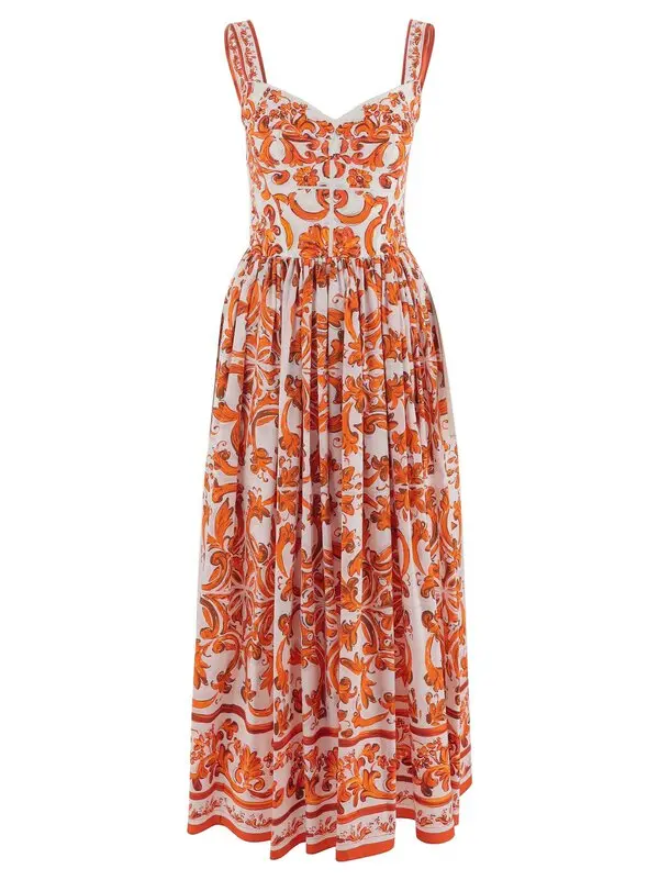 Dolce & Gabbana Long Cotton Poplin Dress With Majolica Print - Multi