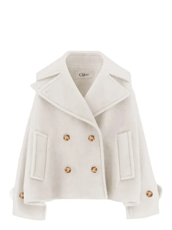 Chloé Oversized Wool Blend Short Coat - Ivory