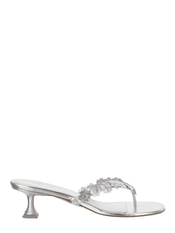 Amina Muaddi Janis Leather Sandals With Floral Appliqu - Silver