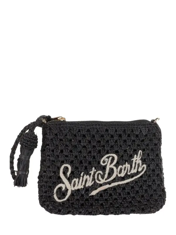 MC2 SAINT BARTH Raffia Clutch With Logo - Black