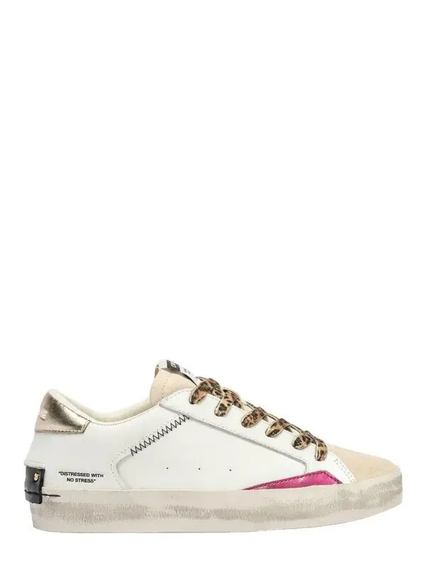CRIME LONDON Distressed Sneakers With Leopard Print Laces - Bianco