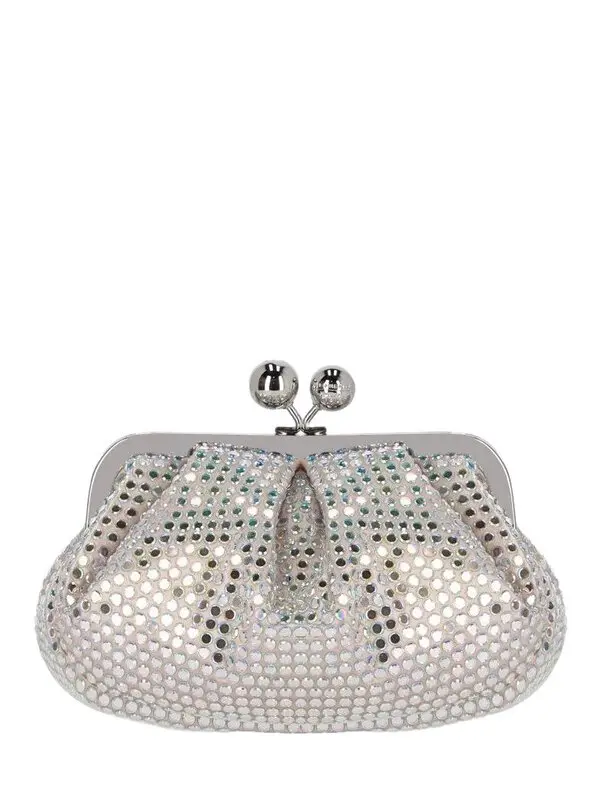 Max Mara Pasticcino Alama Clutch With Rhinestone Embellishments - Silver