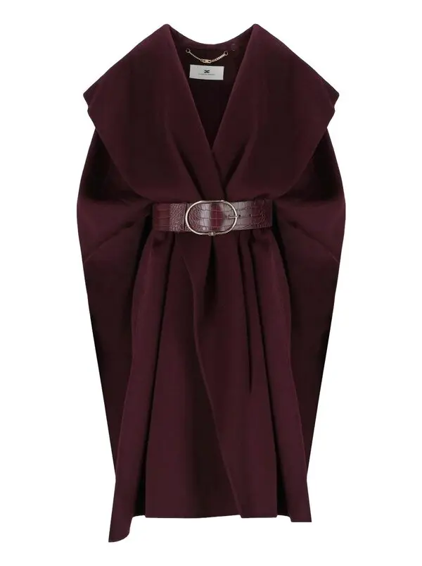 Elisabetta Franchi Merlot Belted Cape - Red