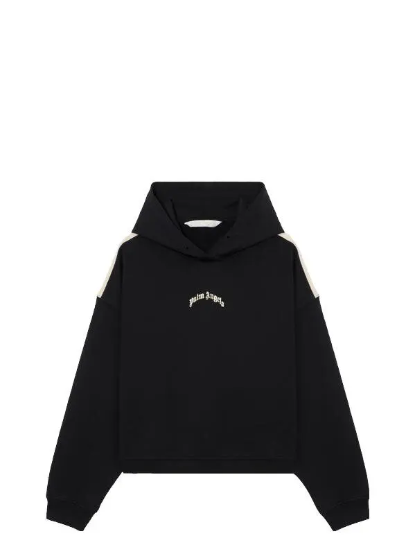 Palm Angels Curved Logo Loose Crop Hoodie - Black Tofu