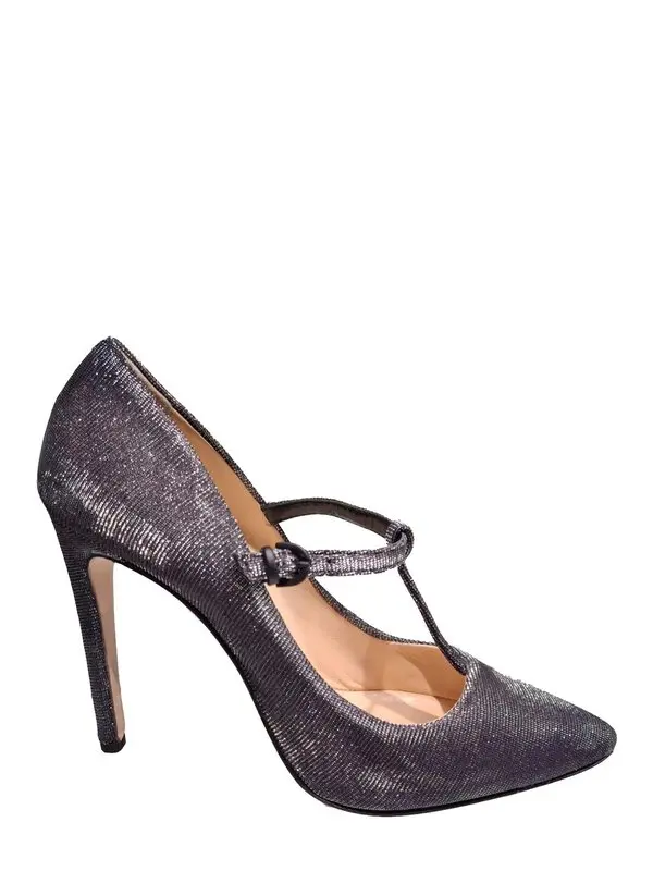 LA ROSE Lurex Pointed T-bar Stiletto Heels - Argento