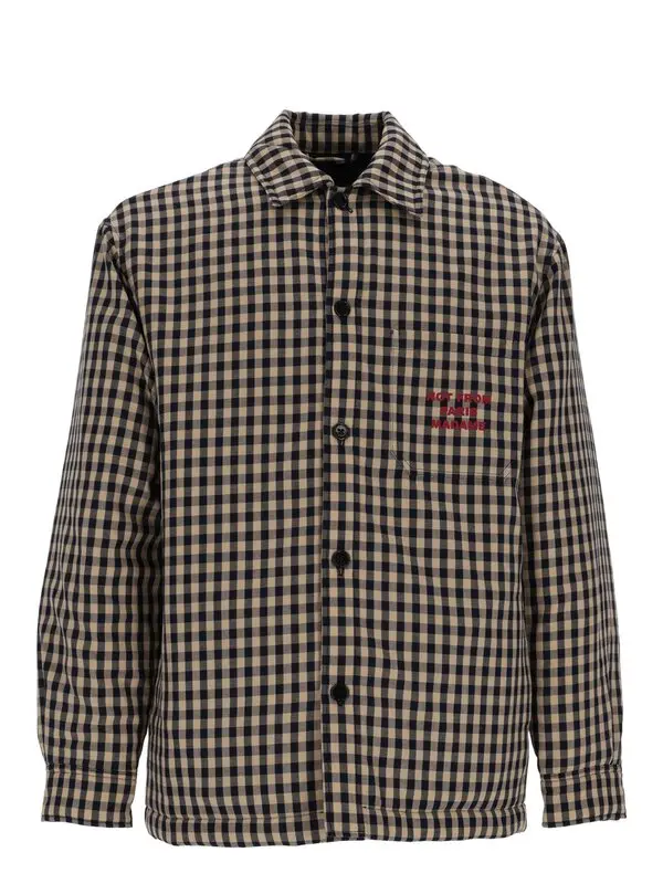 DR�LE DE MONSIEUR Drôle De Monsieur Beige Check Overshirt With Slogan Print - Other