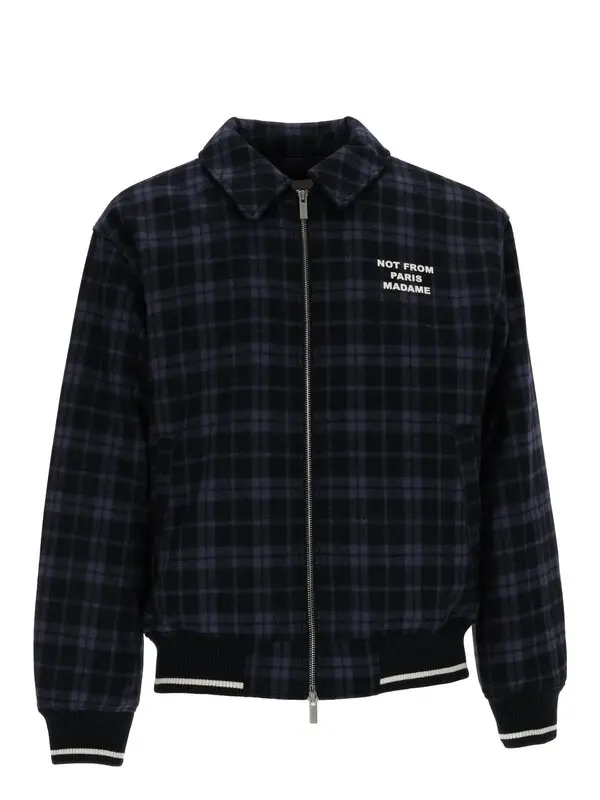 DR�LE DE MONSIEUR Drôle De Monsieur Navy Check Flannel Jacket With Slogan - Blu