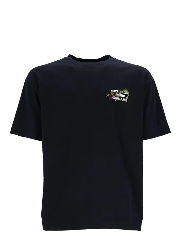 DR�LE DE MONSIEUR Dr Le De Monsieur Navy Vine Embroidered Slogan T-shirt - Blu