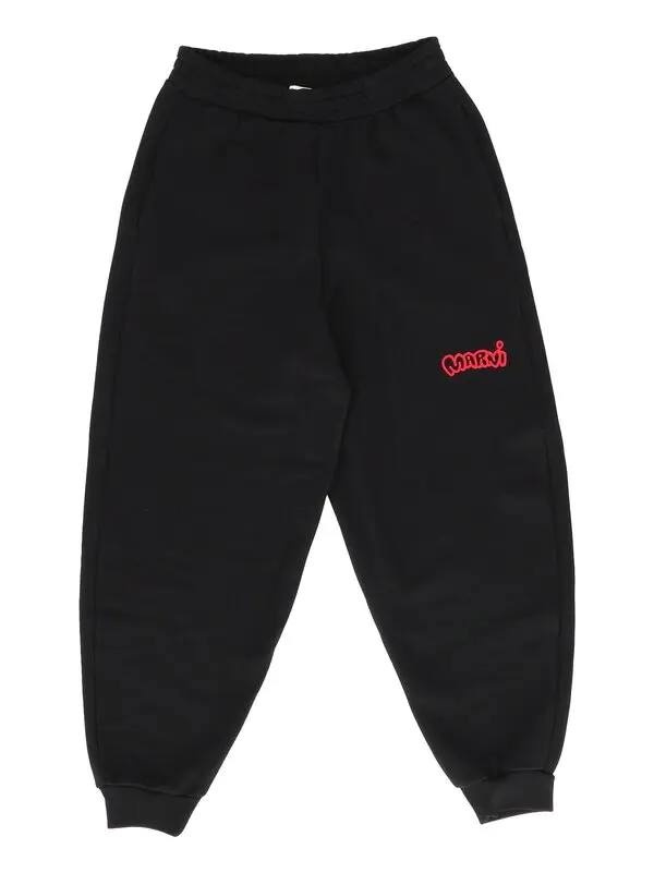 Marni Mp263u Black Joggers With Logo - Red
