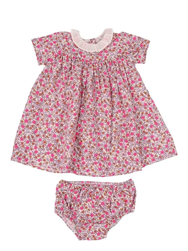 TEDDY & MINOU Floral Print Short Sleeve Dress With Bloomers - Red