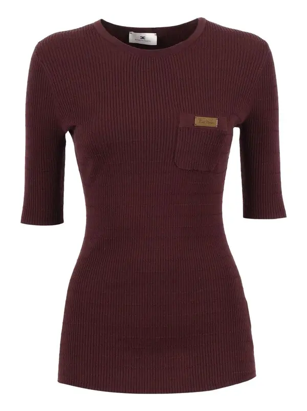 Elisabetta Franchi Ribbed Knit Top With Chest Pocket - Red