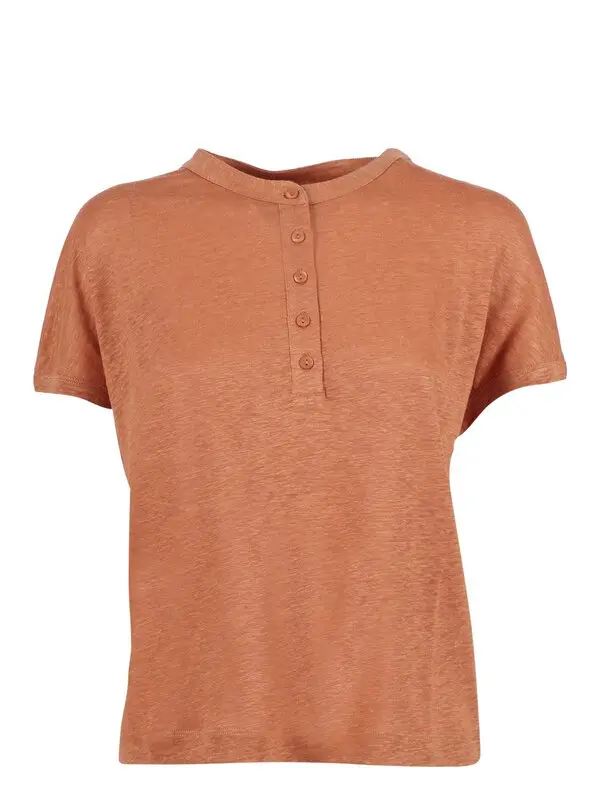 KANGRA Serafino Linen Jersey Button-up Top - Red