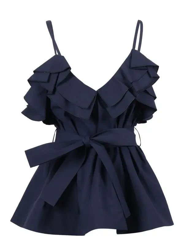 P.a.r.o.s.h Navy Ruffled Blouse With Belt - Blu