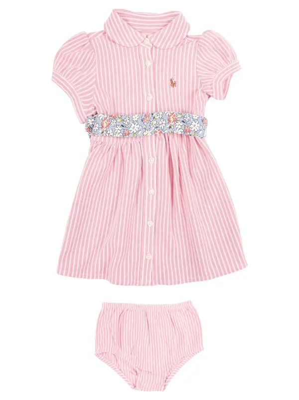 Polo Ralph Lauren Striped Knit Dress With Floral Belt And Matching Diaper Cover - Red