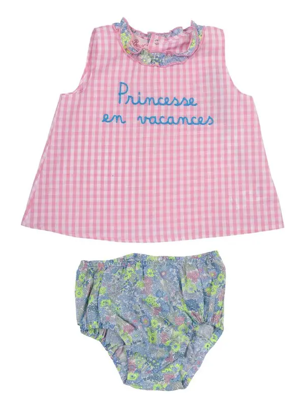 MC2 SAINT BARTH Pink Gingham Top And Printed Bloomers Set - Red