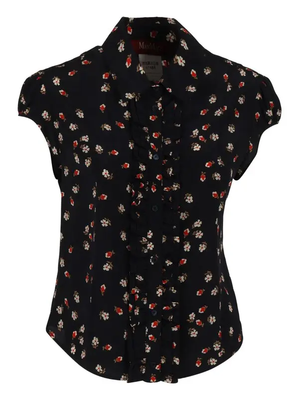 Max Mara Printed Ruffle Shirt - Blu