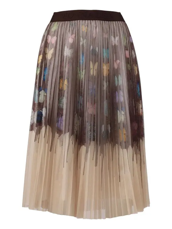 Monnalisa Paneled Pleated Skirt With Butterfly Print - Red