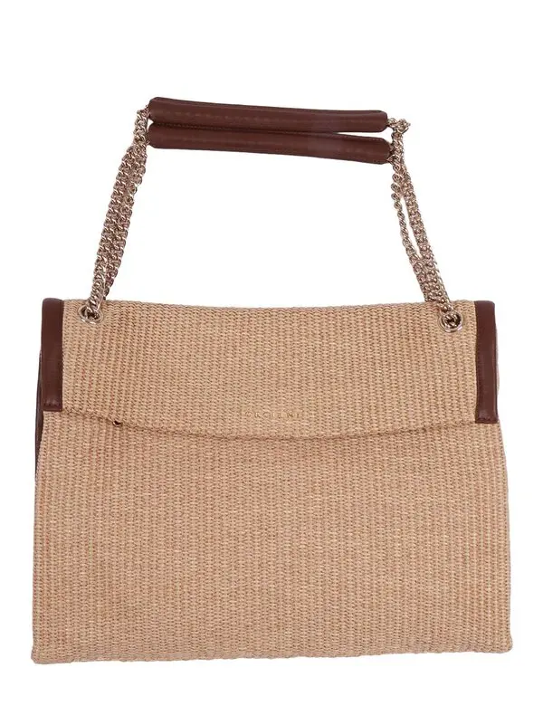 CLAUDIO ORCIANI Raffia Tote Bag With Leather Accents And Chain Detailing - Red
