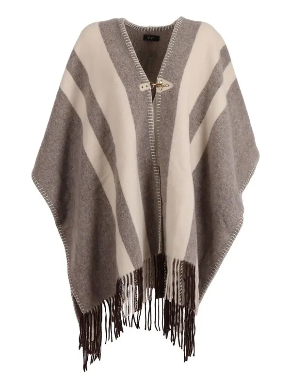 FAY Striped Poncho With Toggle Closure - Red