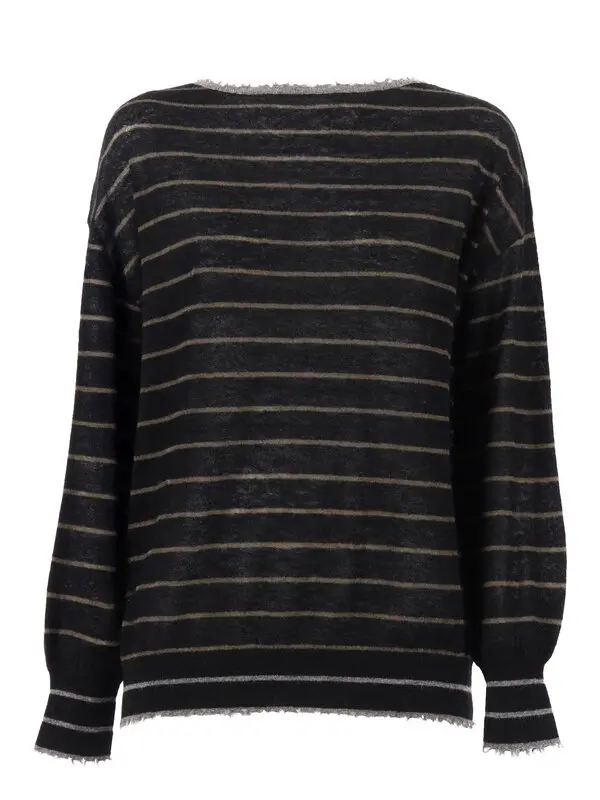 KANGRA Striped Boatneck Sweater With Fringe Detail - Red