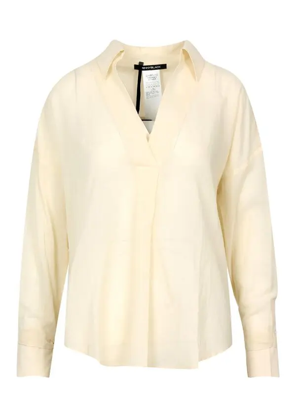 PENNY BLACK Cotton Voile Blouse With V-neck And Dropped Shoulders - Ivory