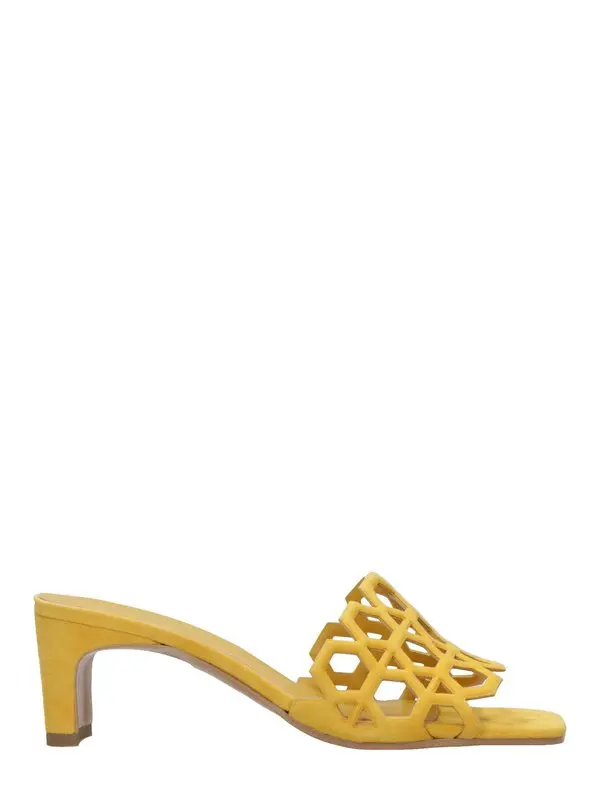 BIANCA DI DONNA Suede Mules With Geometric Detailing - Ocre