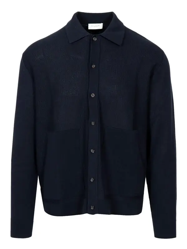 PAOLO PECORA Long Sleeve Button-up Knit Top - Blue