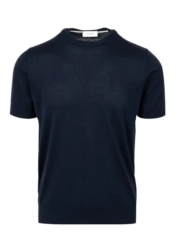 PAOLO PECORA Crew Neck Short Sleeve Sweater - Blue