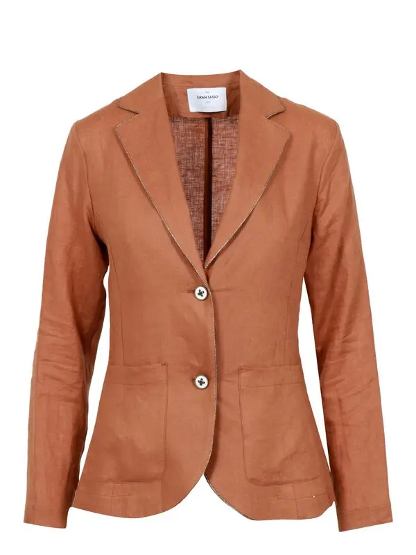 GRAN SASSO Linen Single-breasted Blazer With Lurex Trim - Camel