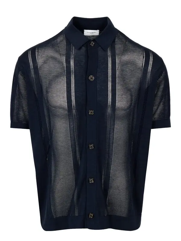 PAOLO PECORA Short Sleeve Knit Polo - Blue